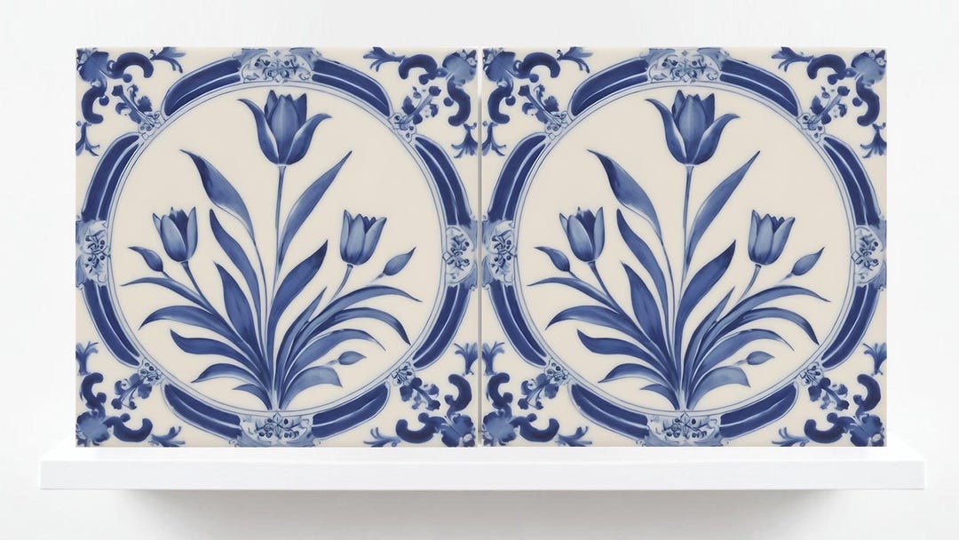 Delft Tulip Tile - Delft Blue Tile - Set of 2 Ceramic Delftware Tiles ...