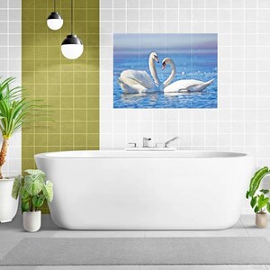 Tile Mural/mosaic Ceramic Panel of Swan Bird Mural Swans Wall Decor ...