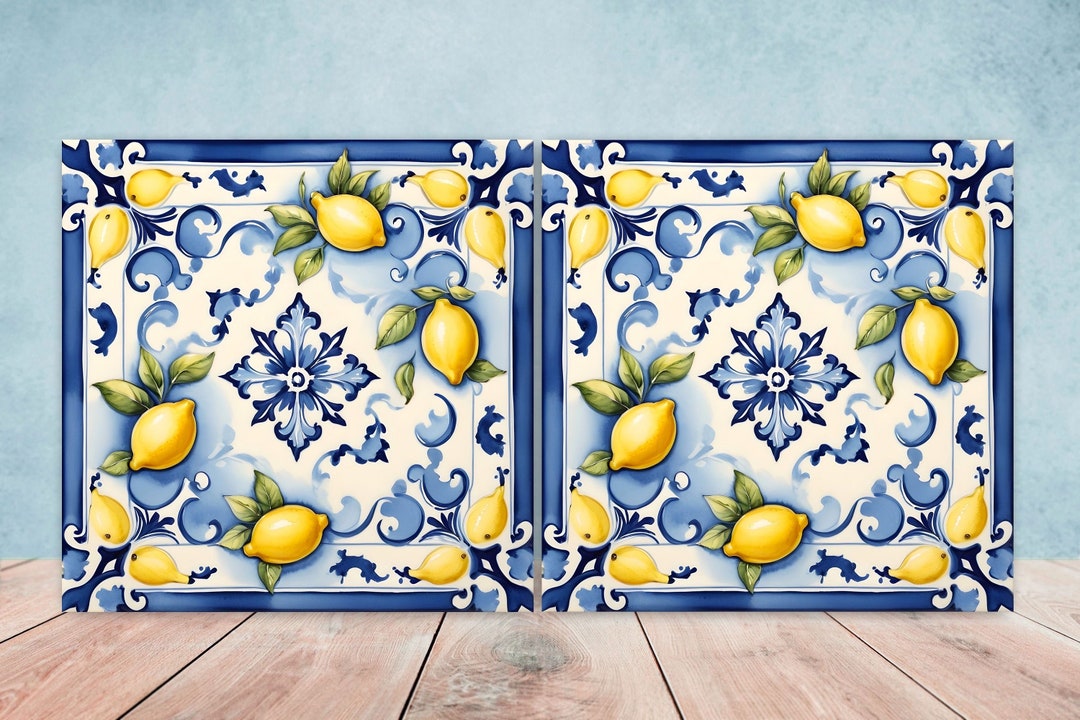 Italian Majolica Lemon Tiles - Set of 2 Italian Wall Decor Tiles ...