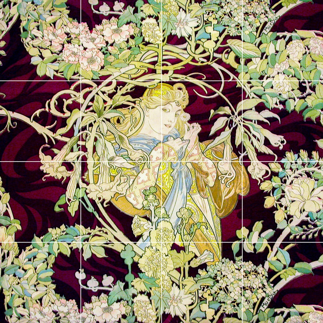 Tile Mural/mosaic Ceramic Panel of Alphonse Mucha - Alphonse Mucha Wall ...