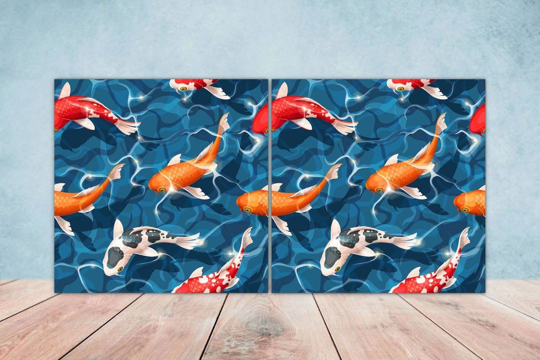 Koi Fish Ceramic Tiles: Japanese Wall Decor, Kitchen Backsplash - Set ...