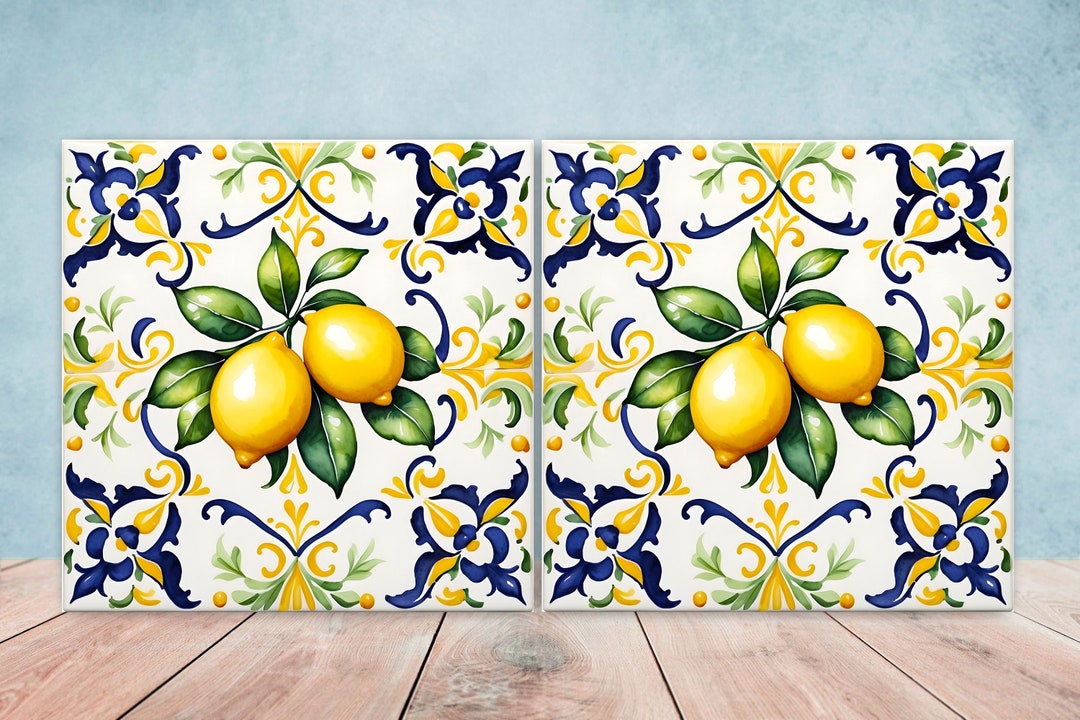 Italian Majolica Lemon Tiles - Set of 2 Italian Wall Decor Tiles ...