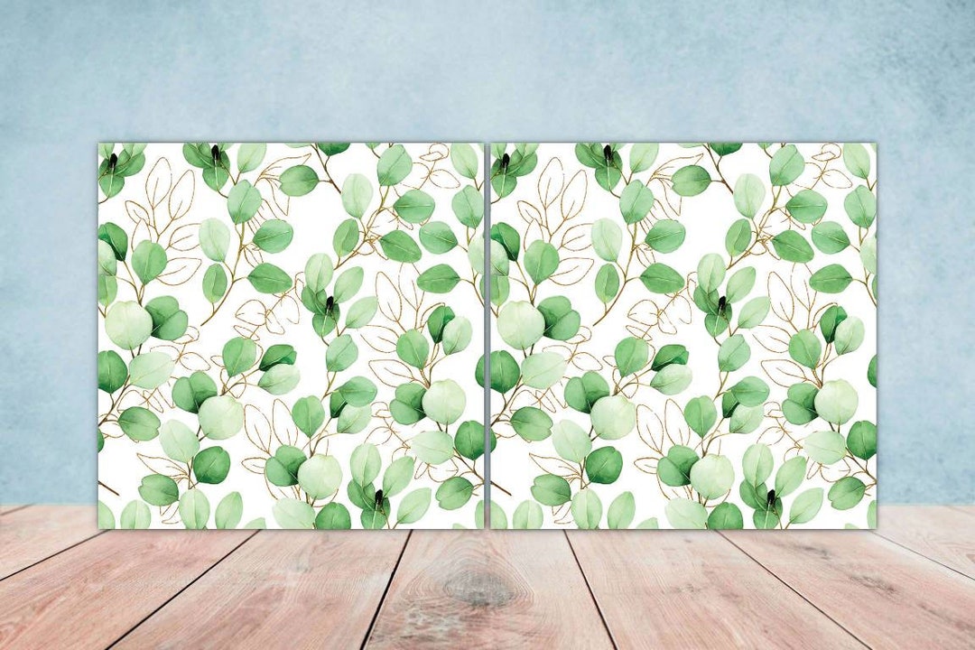 Tropical Leaf Tiles Design Set of 2 Botanical Wall Decor Leaves Art ...