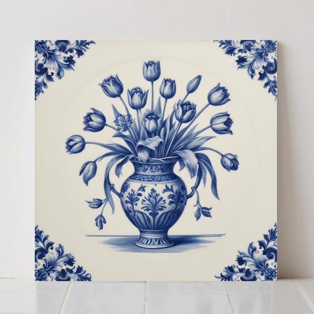 Delft Blue Tulip Tile - Floral Wall Art Ceramic Dutch Delftware - Etsy