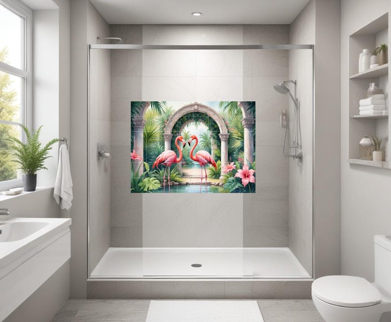 Flamingo Tile Mural – Tropical Bird Ceramic Wall Art, Botanical Jungle ...