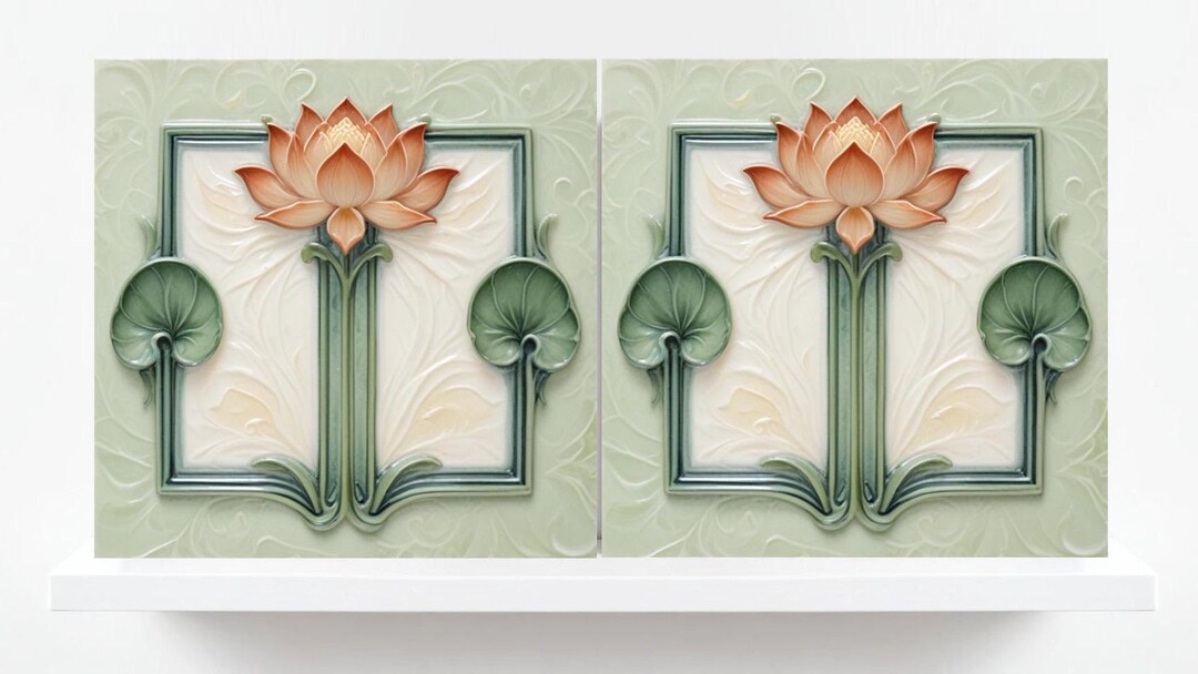 Lotus Tile Art Nouveau Flower Ceramic Tiles - Set of 2 Art Nouveau Wall ...