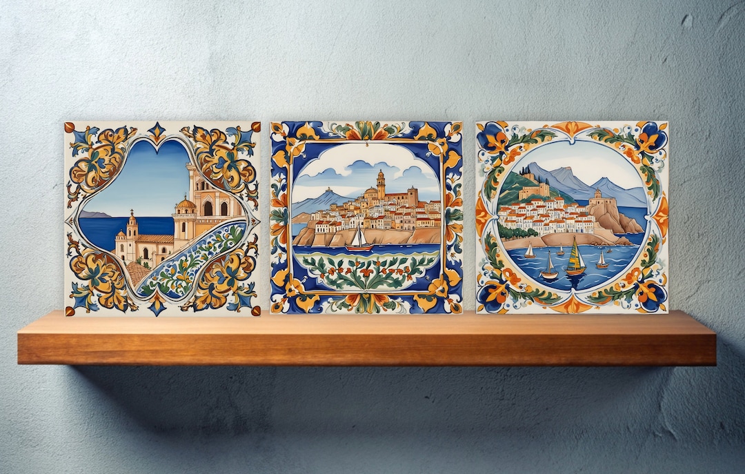 Sicilian Ceramic Tiles - Set of 3 Sicilian Wall Decor Tiles - Kitchen ...
