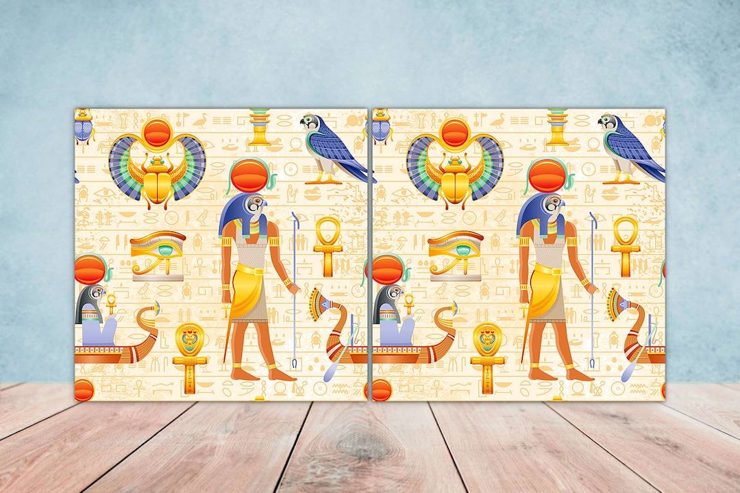 Egyptian Decor Ceramic Tile -set of 2 Egyptian Style Tiles -kitchen ...
