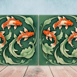 Koi Fish Ceramic Tile Japanese Tiles set of 2 Wall Decor Tiles kitchen ...