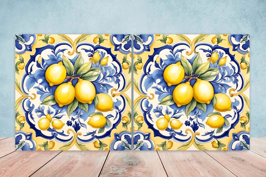 Italian Majolica Lemon Tiles Set of 2 Italian Wall Decor Tiles Kitchen ...