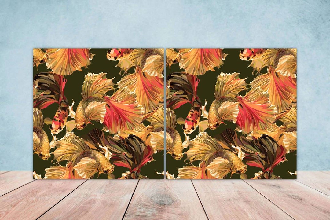 Koi Fish Ceramic Tile - Japanese Tiles -set of 2 Wall Decor Tiles ...