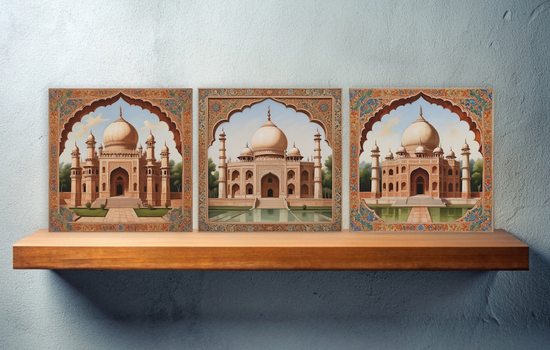 Set of 3 Indian Temples Ceramic Wall Tiles - Gloss Finish - Indian Wall ...