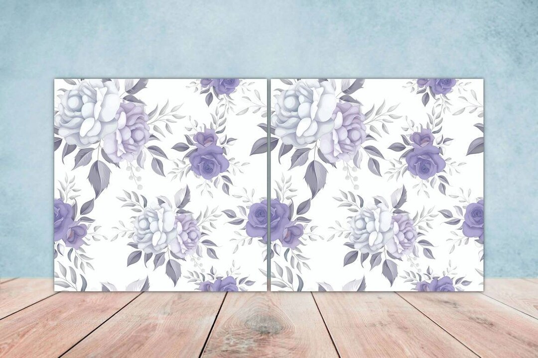 Floral Tiles Flower Design Set of 2 Flowers Wall Decor Tiles, Kitchen ...