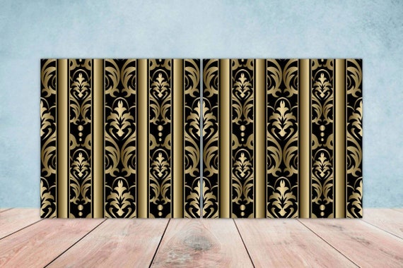 Black and Gold Tile Set of 2 Black and Gold Wall Decor - Etsy
