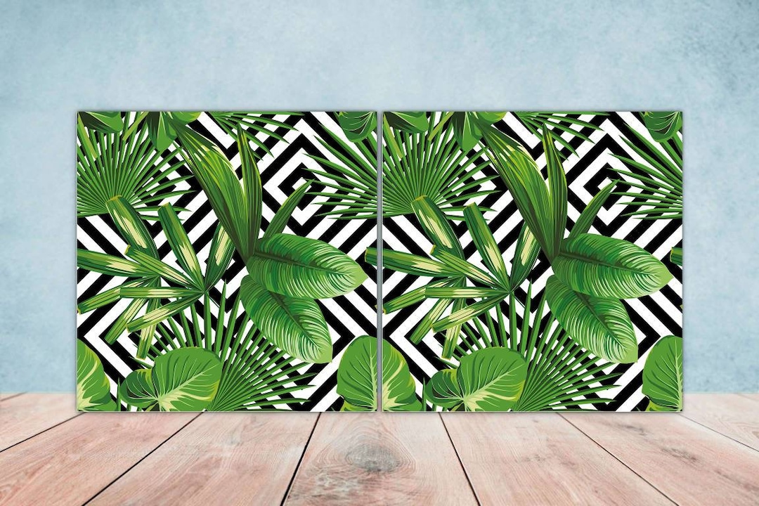 Tropical Tiles Tropic Flowers Leaves Design - Set of 2 Bird Flower Wall ...