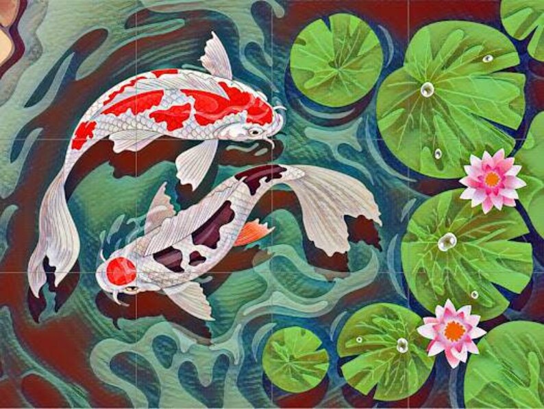 Japanese Koi Fish Tile Mural: Gloss Ceramic Mosaic Panel - Etsy
