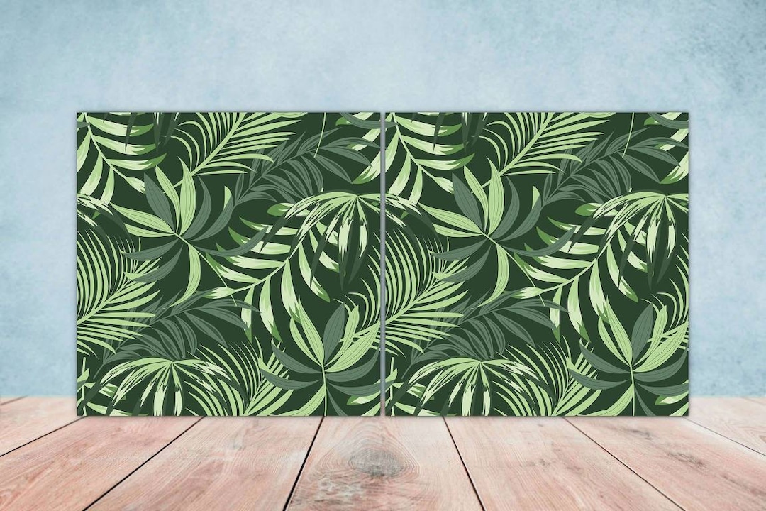 Tropical Leaf Ceramic Tiles: Botanical Wall Decor, Kitchen Backsplash ...