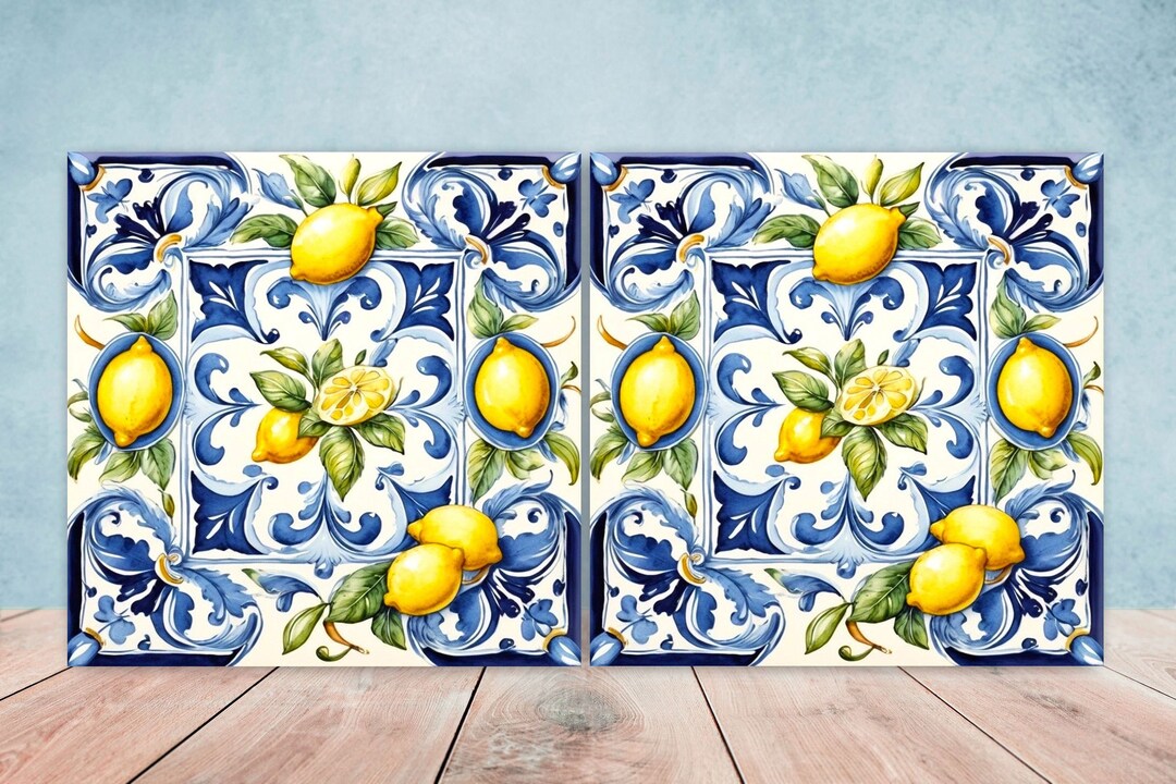 Italian Majolica Lemon Tiles: Handmade Ceramic Wall Decor, Set of 2 - Etsy