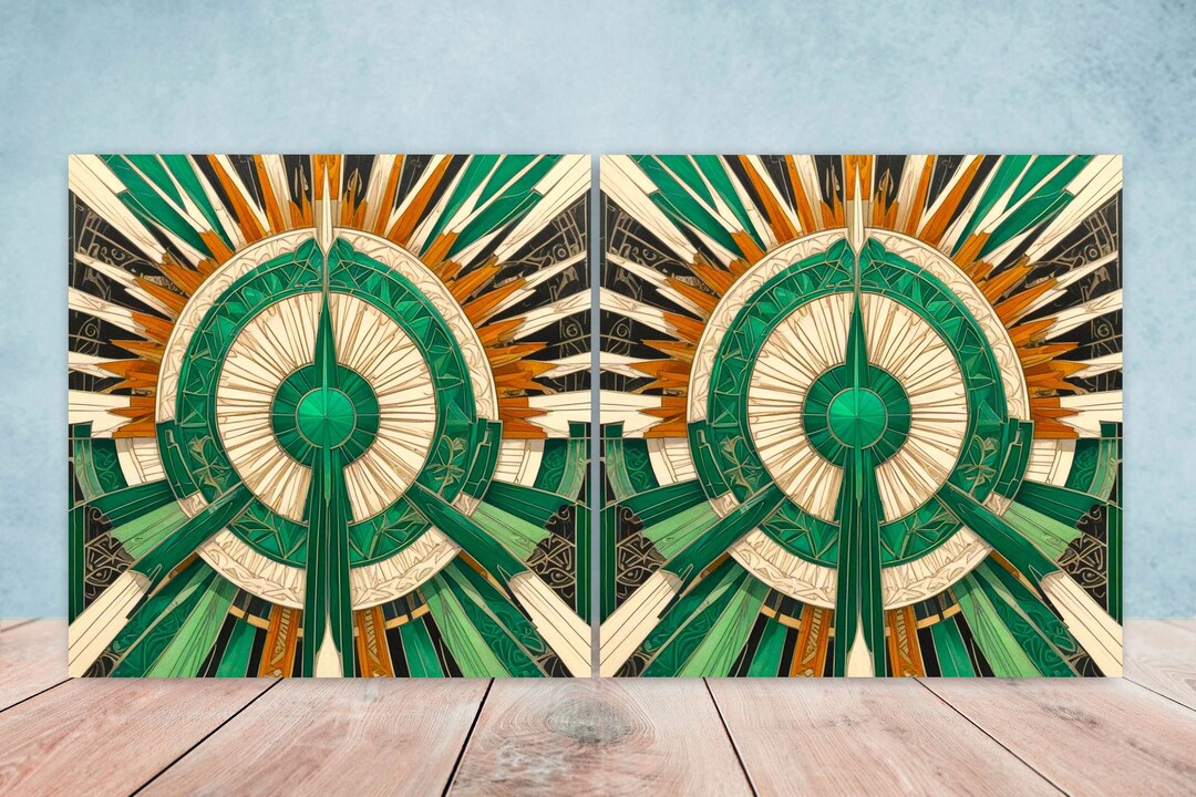 Art Deco Ceramic Tiles Set of 2 Art Deco Wall Decor Geometric Tiles ...