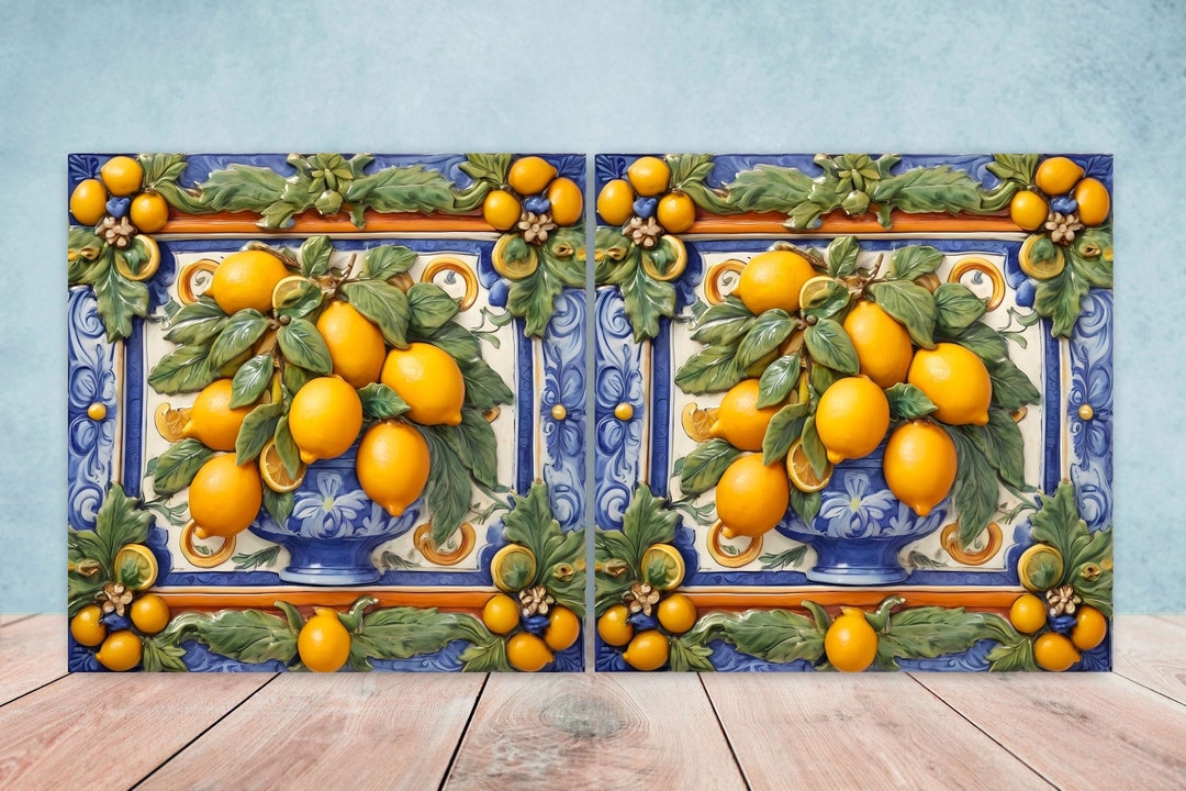 Lemon Majolica Ceramic Tiles: Italian Kitchen Decor, Set of 2 - Etsy