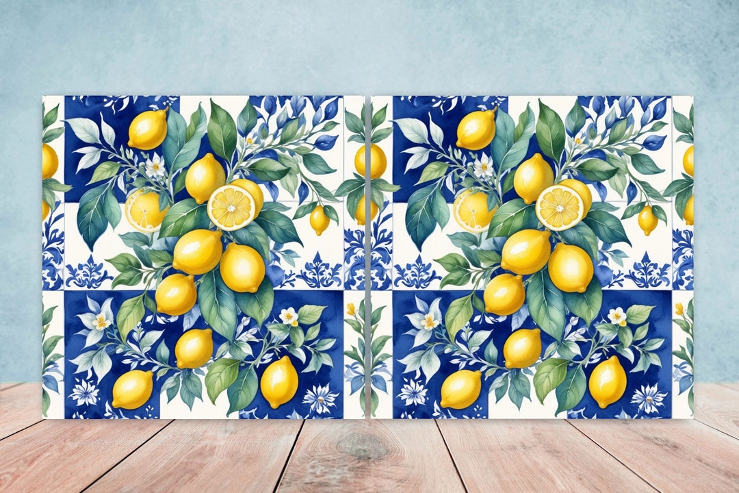 Italian Majolica Lemon Tiles Set of 2 Italian Wall Decor Tiles Kitchen ...