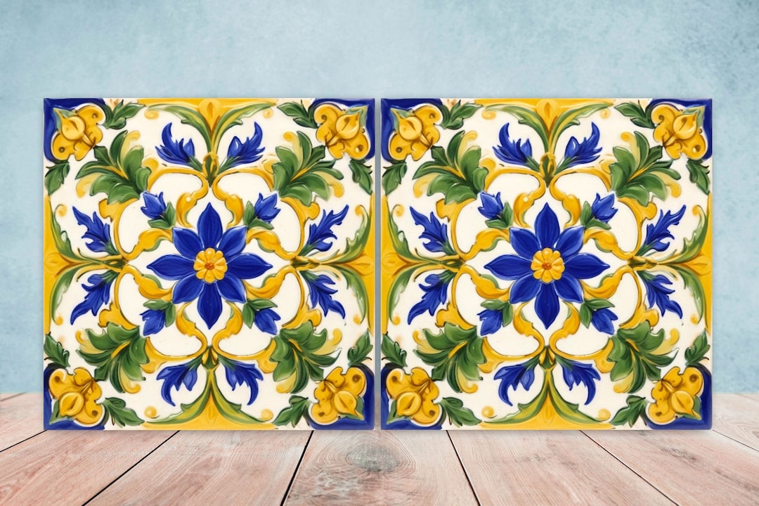 Italian Majolica Tiles - Set of 2 Sicilian Wall Decor Tiles - Kitchen ...