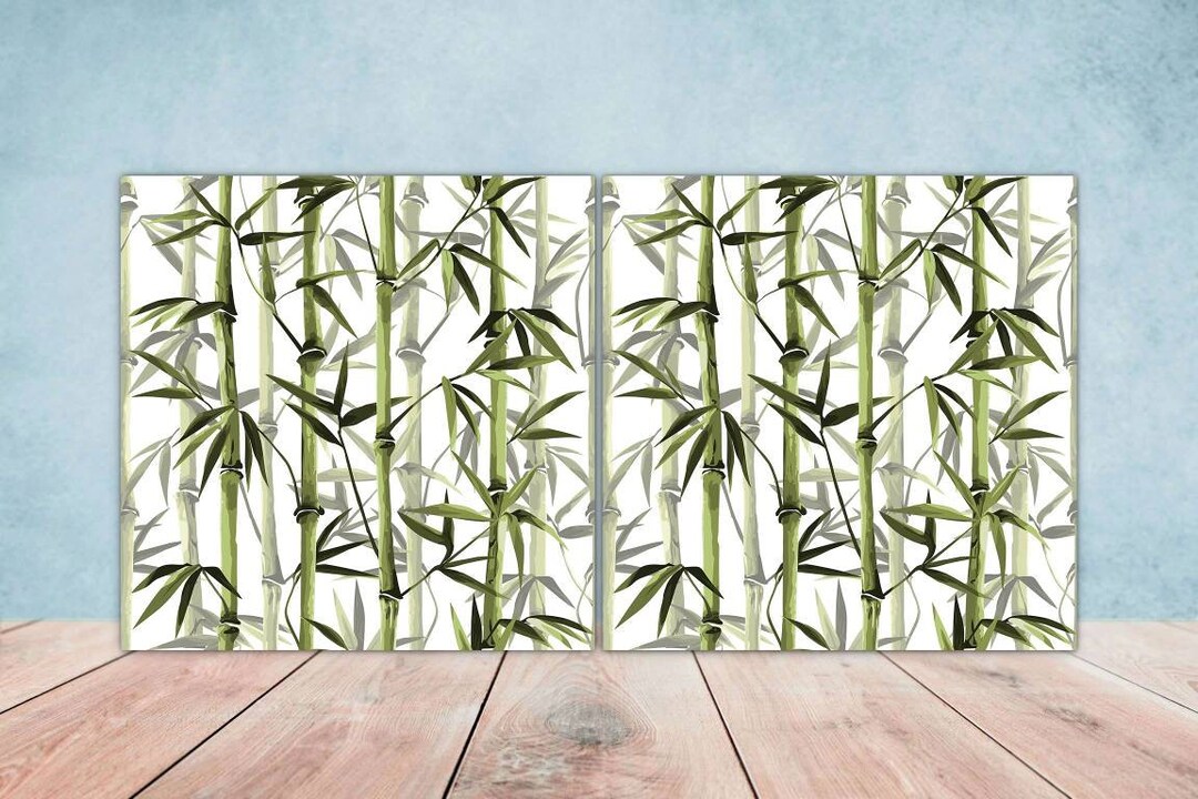Tropical Leaf Tiles Design - Set of 2 Botanical Wall Decor Bamboo Art ...