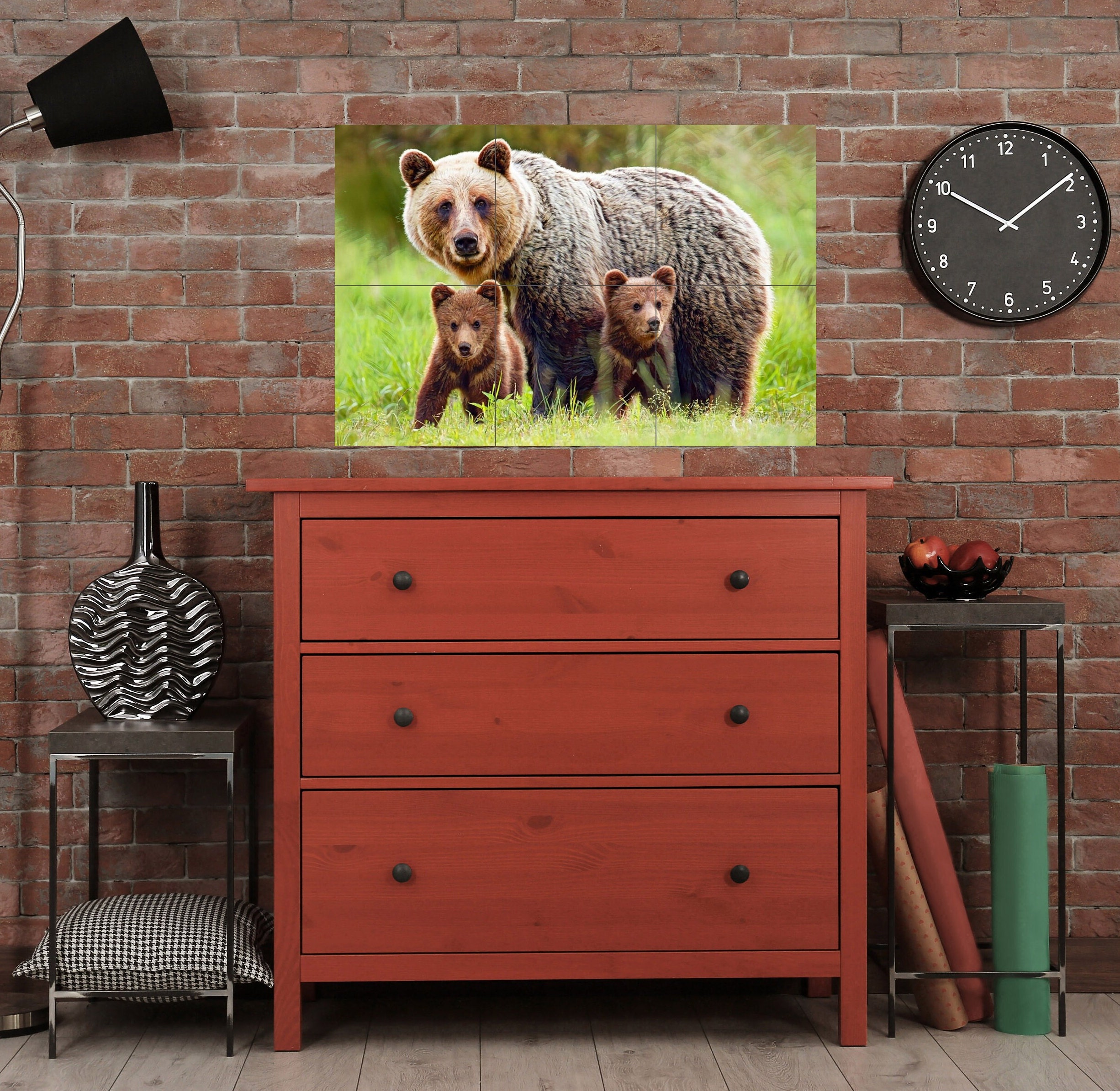 Grizzly Bear With Cubs Tile Mural: Gloss Ceramic Mosaic Panel - Etsy