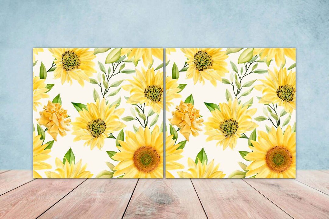 Floral Sunflower Tiles Flowers Design Set of 2 Flower Wall Decor Tiles ...