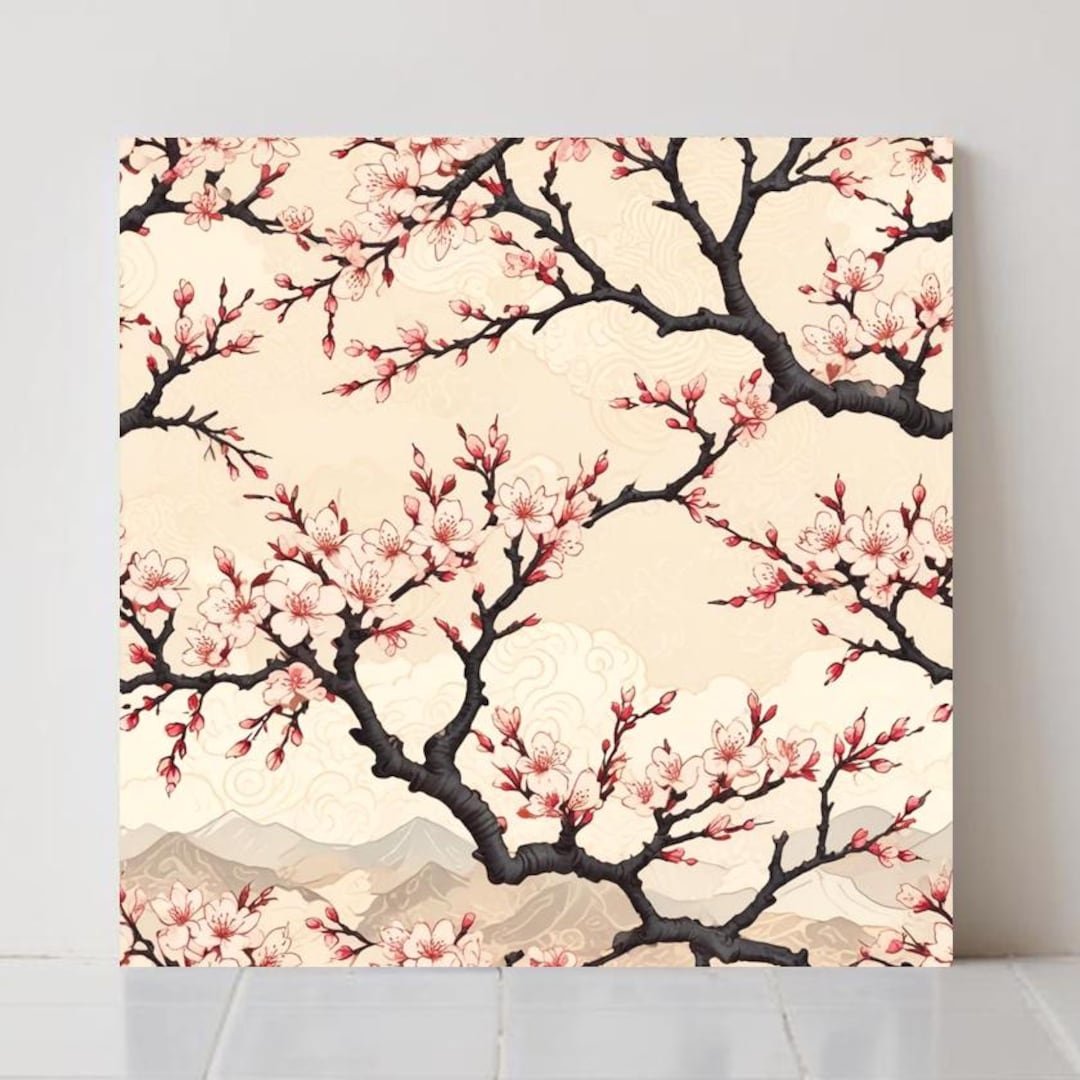 Japanese Cherry Blossom Ceramic Tiles: Kitchen Backsplash, Set of 2 - Etsy