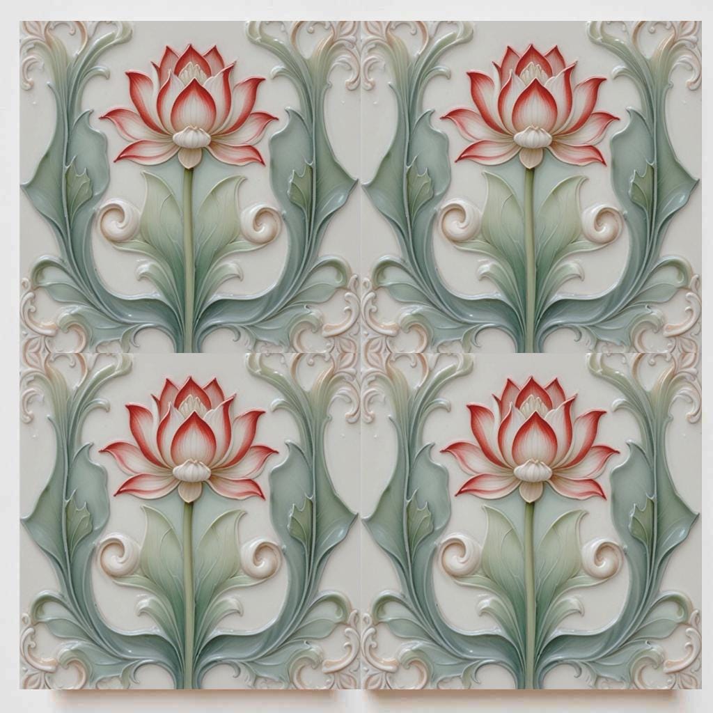 Art Nouveau Lotus Flower Ceramic Tiles - Set of 2 Wall Decor - Etsy