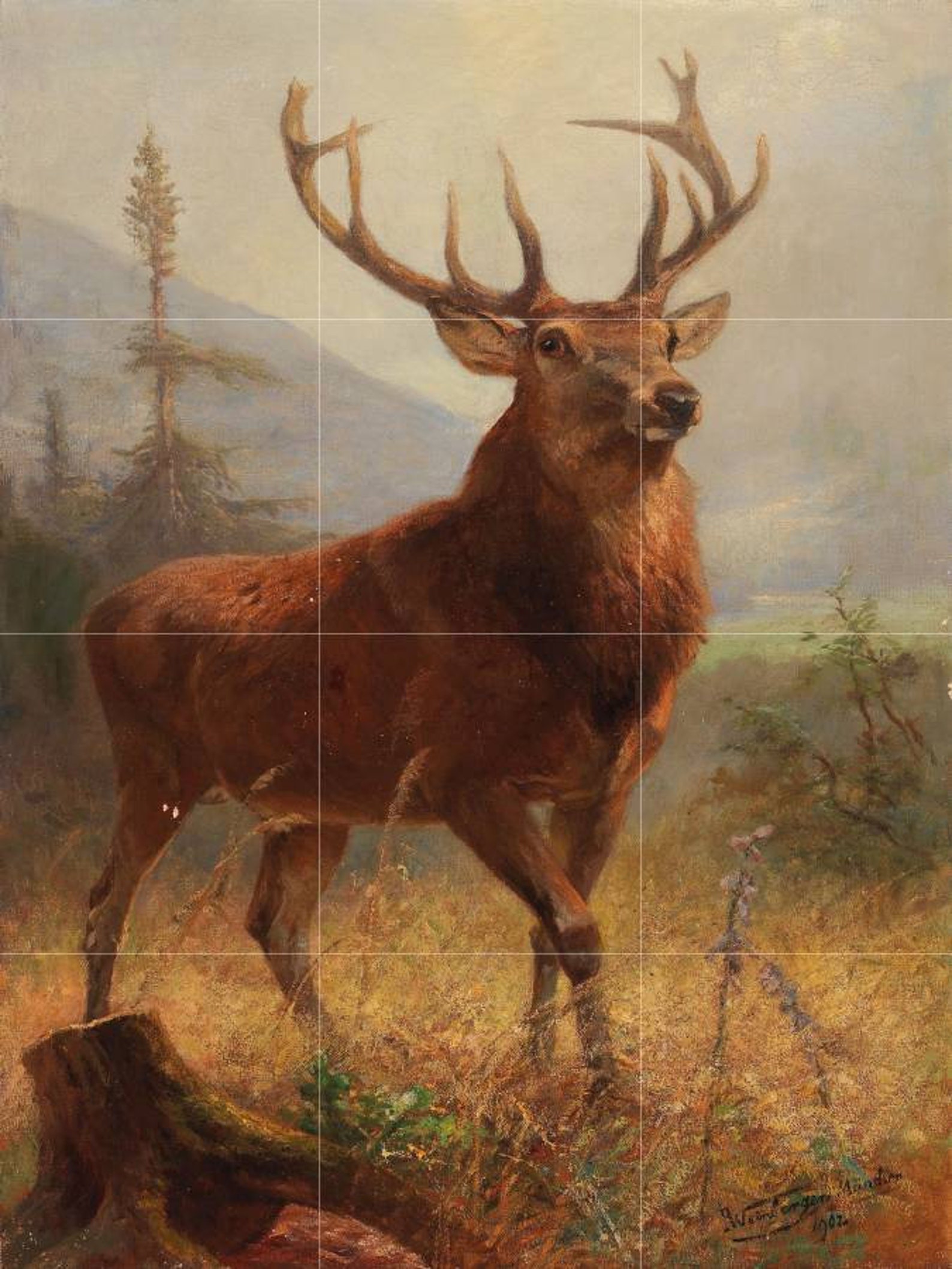 Stag Ceramic Tile Mural: Anton Weinberger Deer Art Forest Animal Wall ...