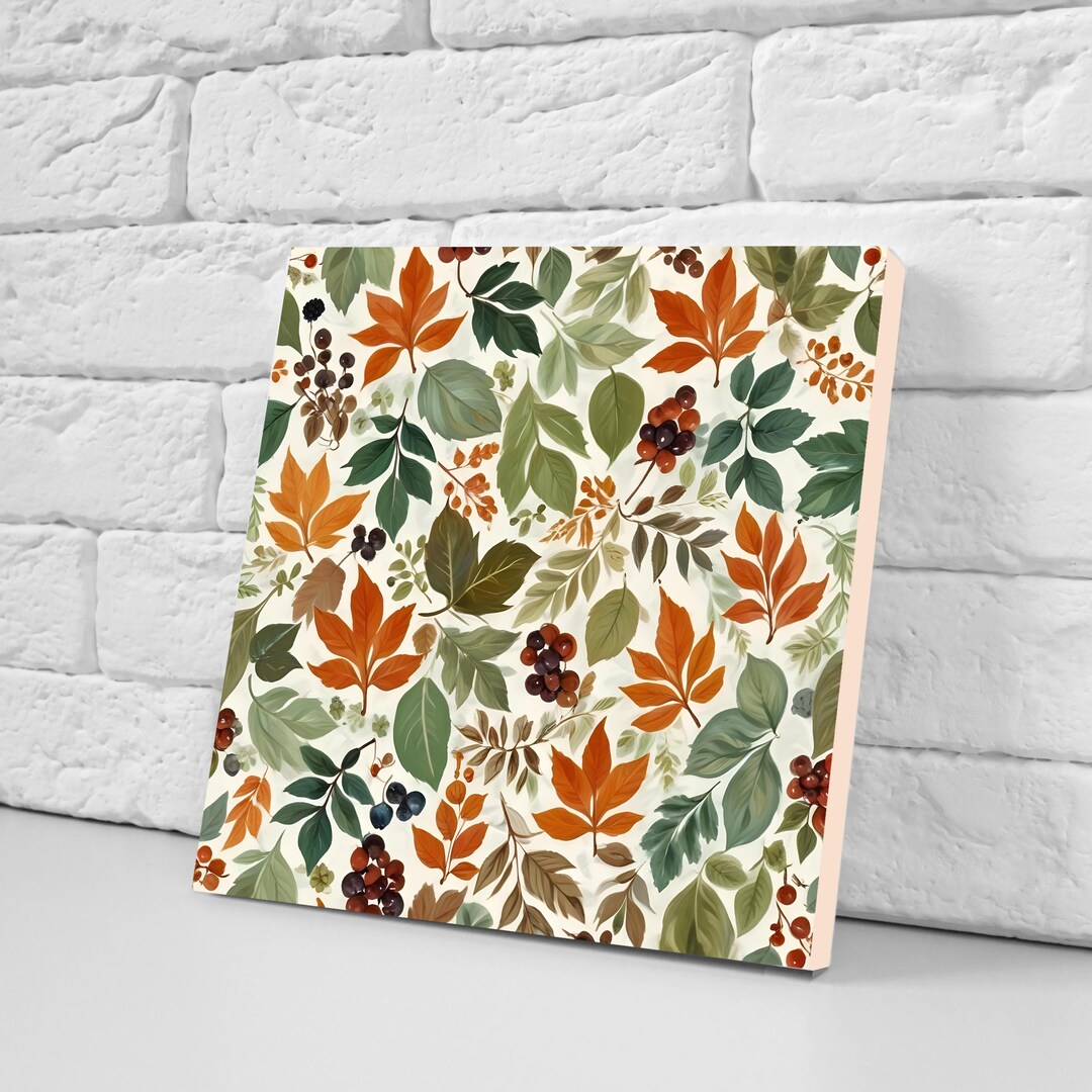 Floral Tile Watercolor Flowers Leaves Leaf Design - Set of 1 Wall Decor ...