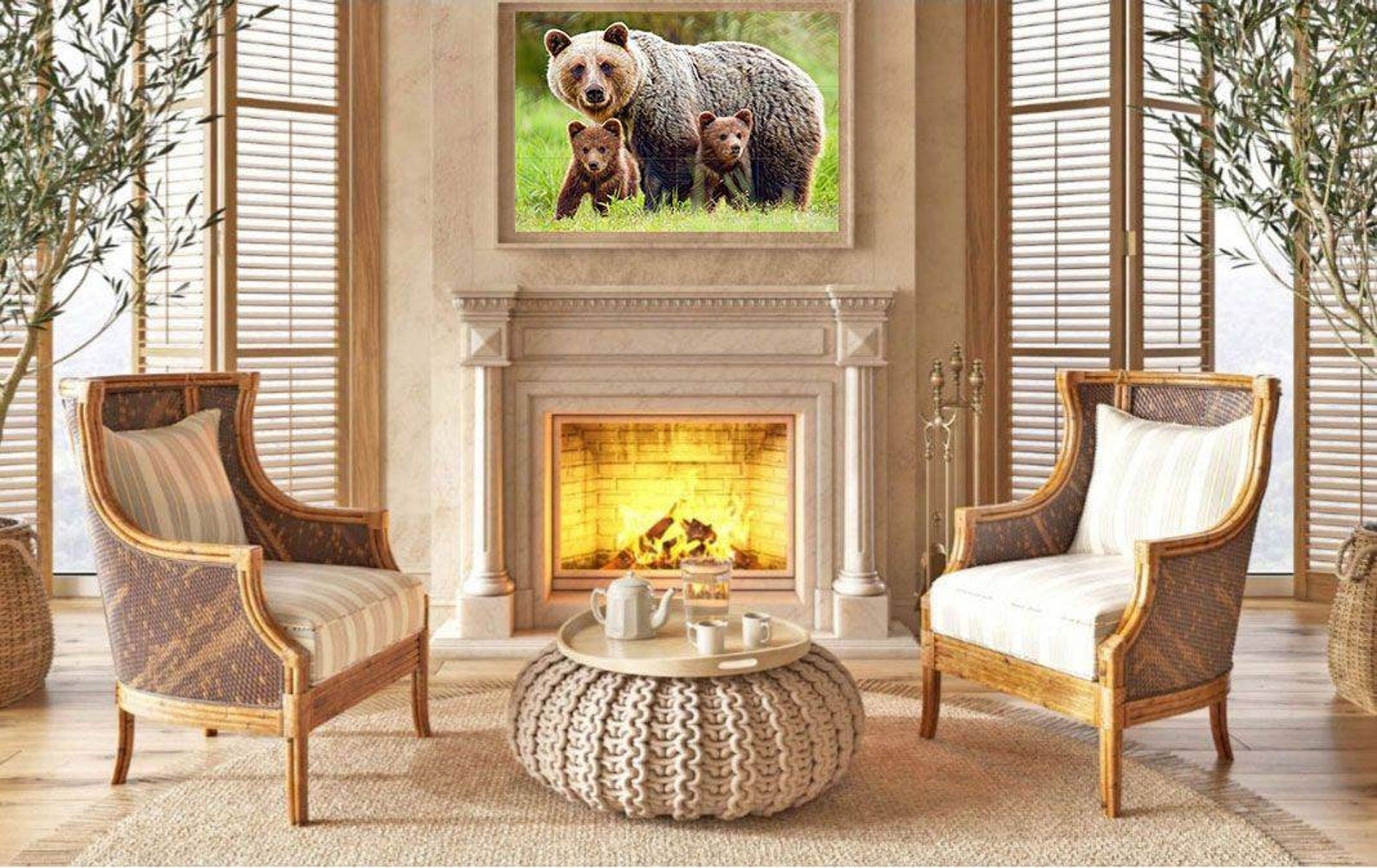 Grizzly Bear With Cubs Tile Mural: Gloss Ceramic Mosaic Panel - Etsy