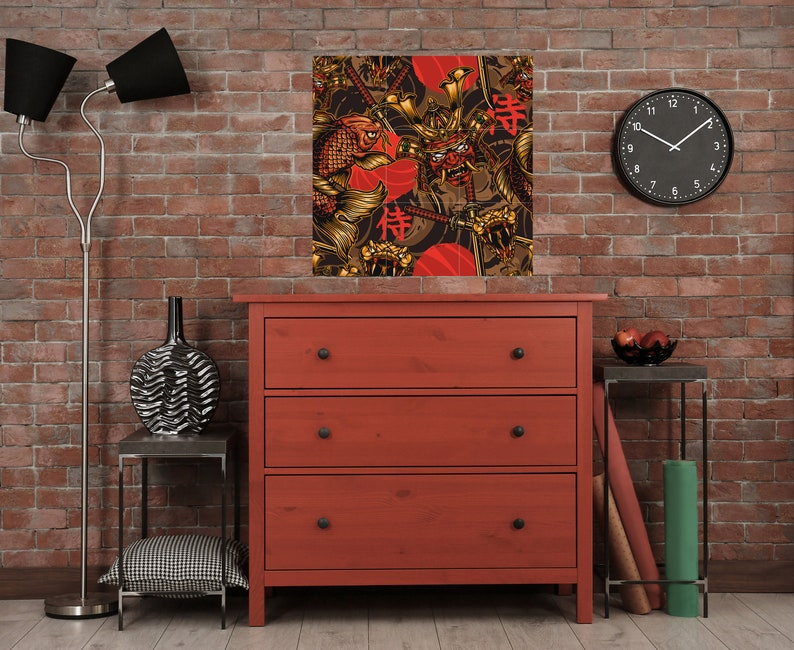 Japanese Koi Fish and Samurai Tile Mural: Colorful Ceramic Mosaic Art ...