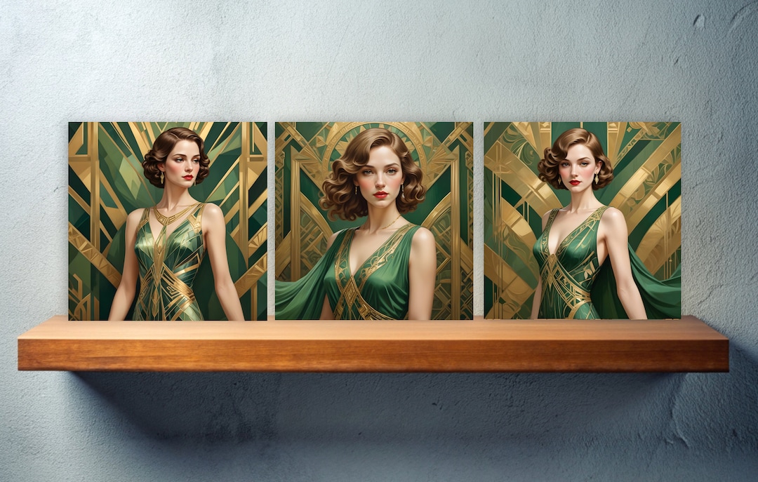 Art Deco Ceramic Tiles - Set of 3 Art Deco Wall Decor Tiles - Kitchen ...