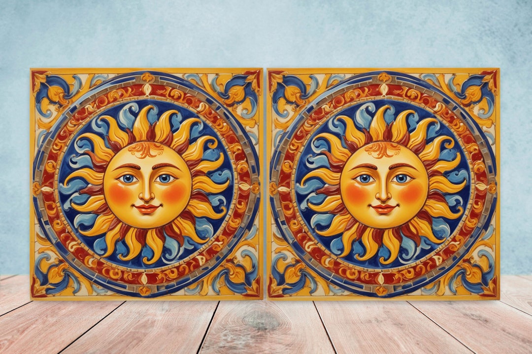 Sicilian Sun Ceramic Tiles - Set of 2 Sicilian Wall Decor Tiles ...