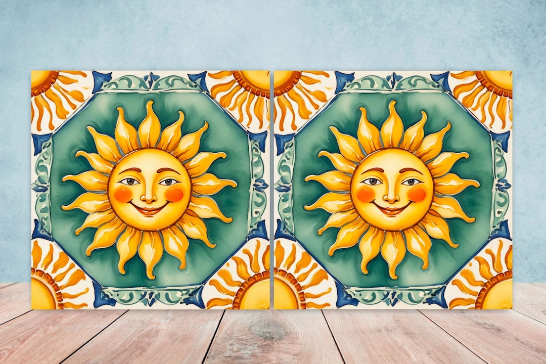 Italian Majolica Sun Tiles - Set of 2 Italian Wall Decor Tiles ...