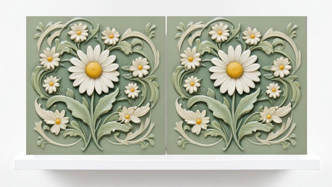 Daisy Tile for Backsplash, Flower Design Wall Art -set of 2 Flowers ...