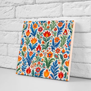 Set of 2 Mexican Ceramic Floral Tiles: Folk Art Wall Decor - Etsy