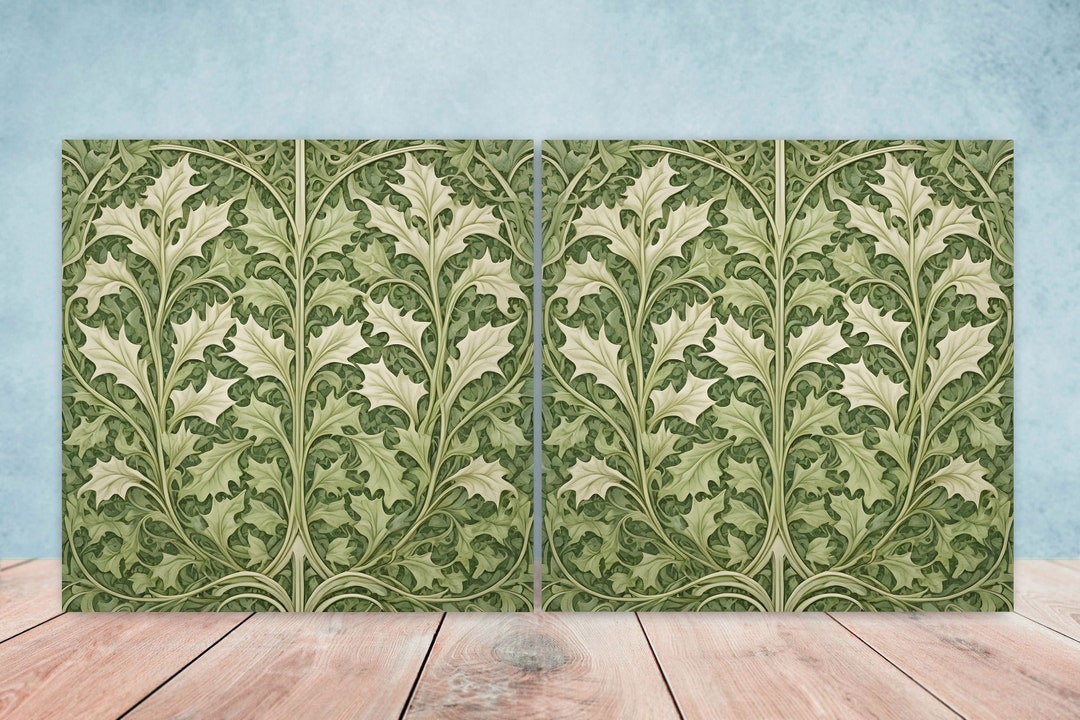 Art Nouveau Flower Ceramic Tiles Set of 2 Art Nouveau Wall Decor Tiles Kitchen Backsplash Tiles ...