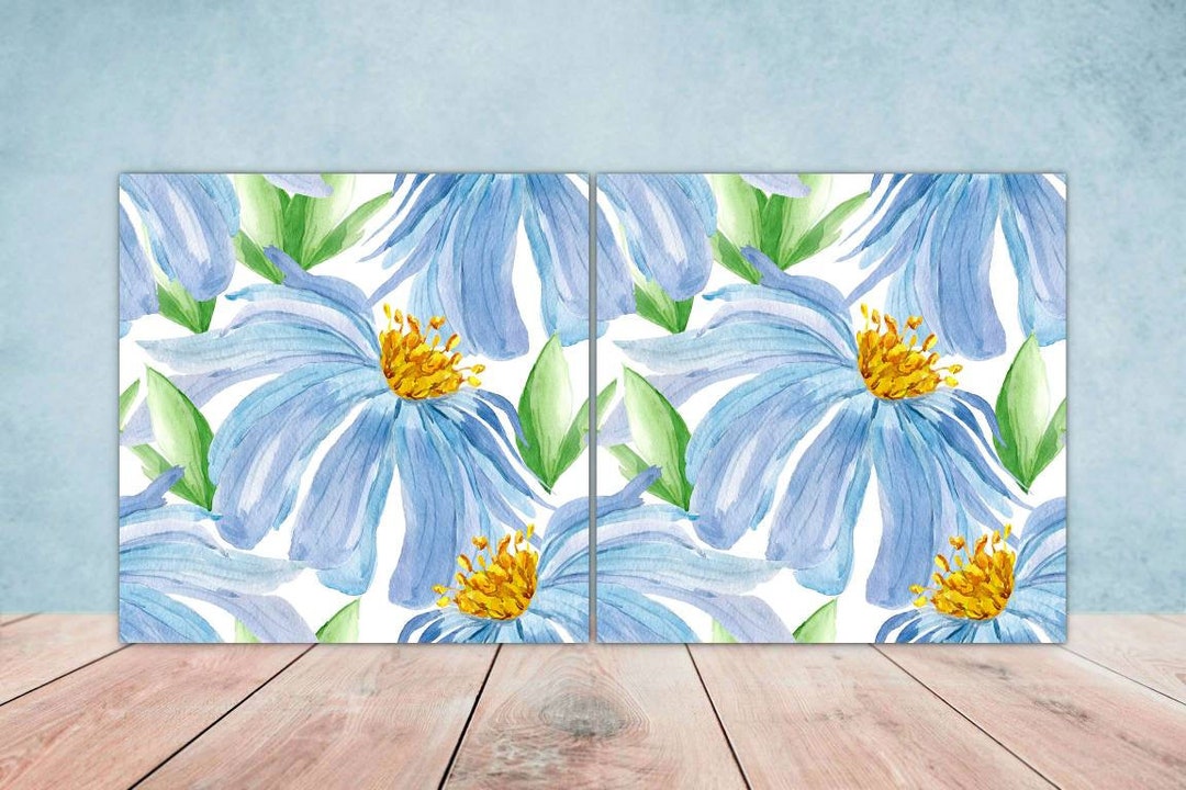 Floral Tiles Flower Design - Set of 2 Flowers Wall Decor Tiles, Kitchen ...