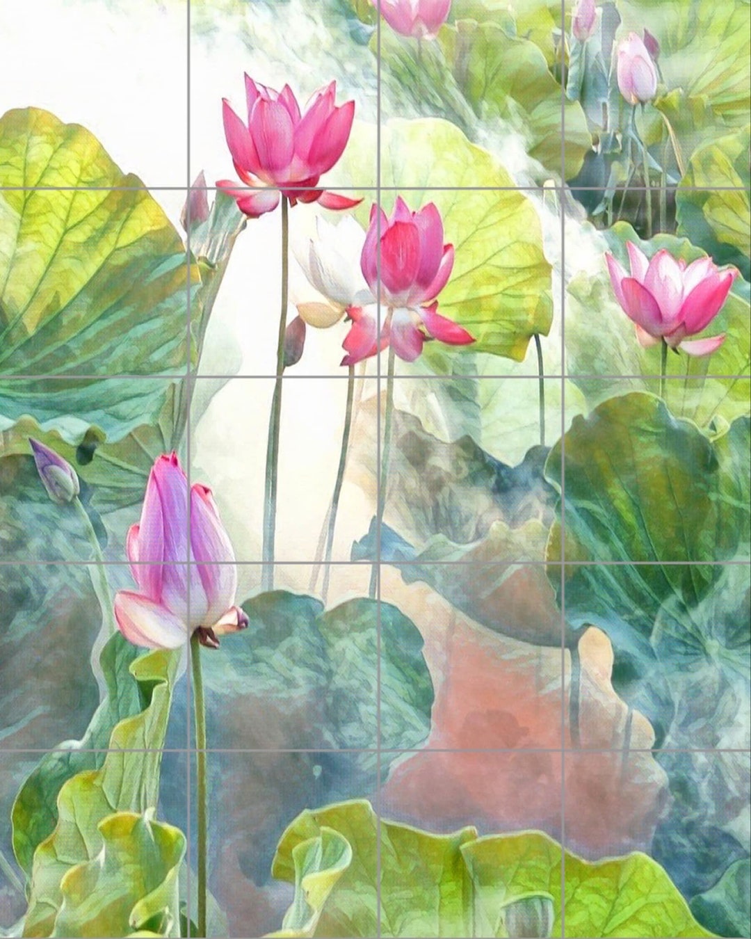 Lotus Flower Tile Mural: Botanical Ceramic Panel Art - Etsy