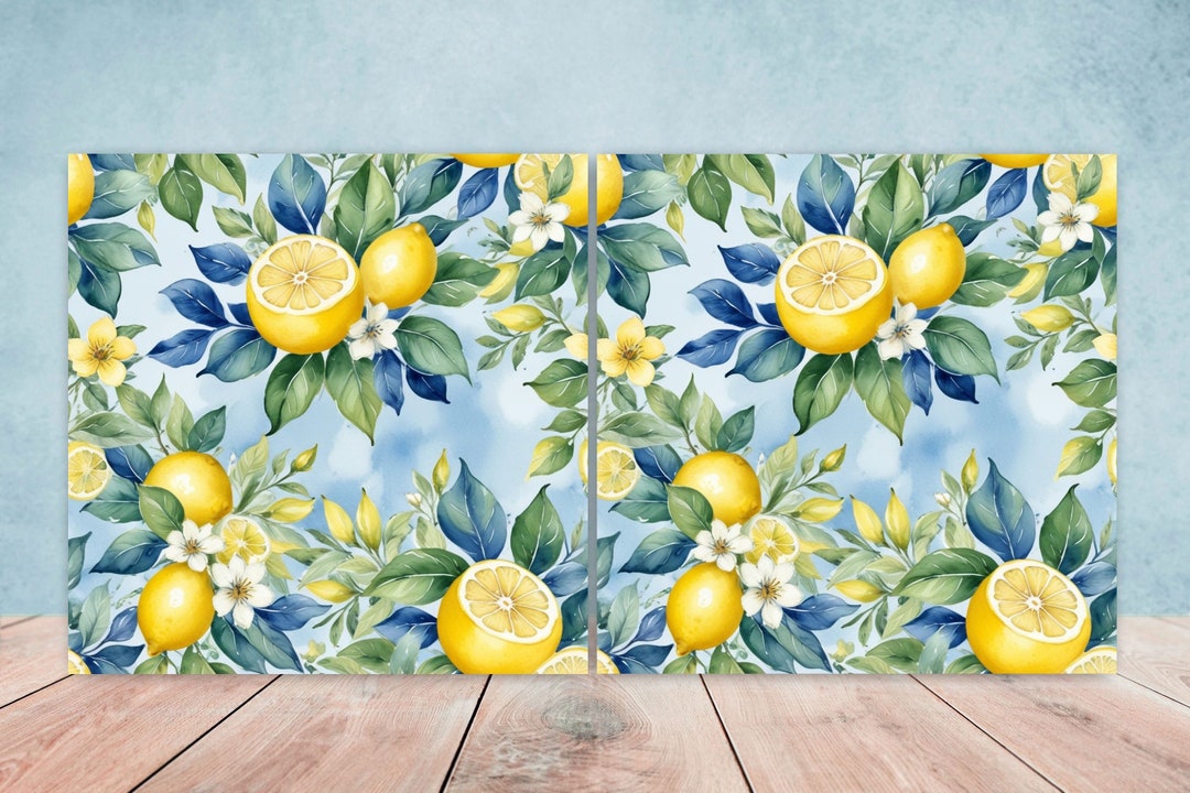 Italian Majolica Lemon Ceramic Tiles: Kitchen & Bath Decor, Set of 2 - Etsy