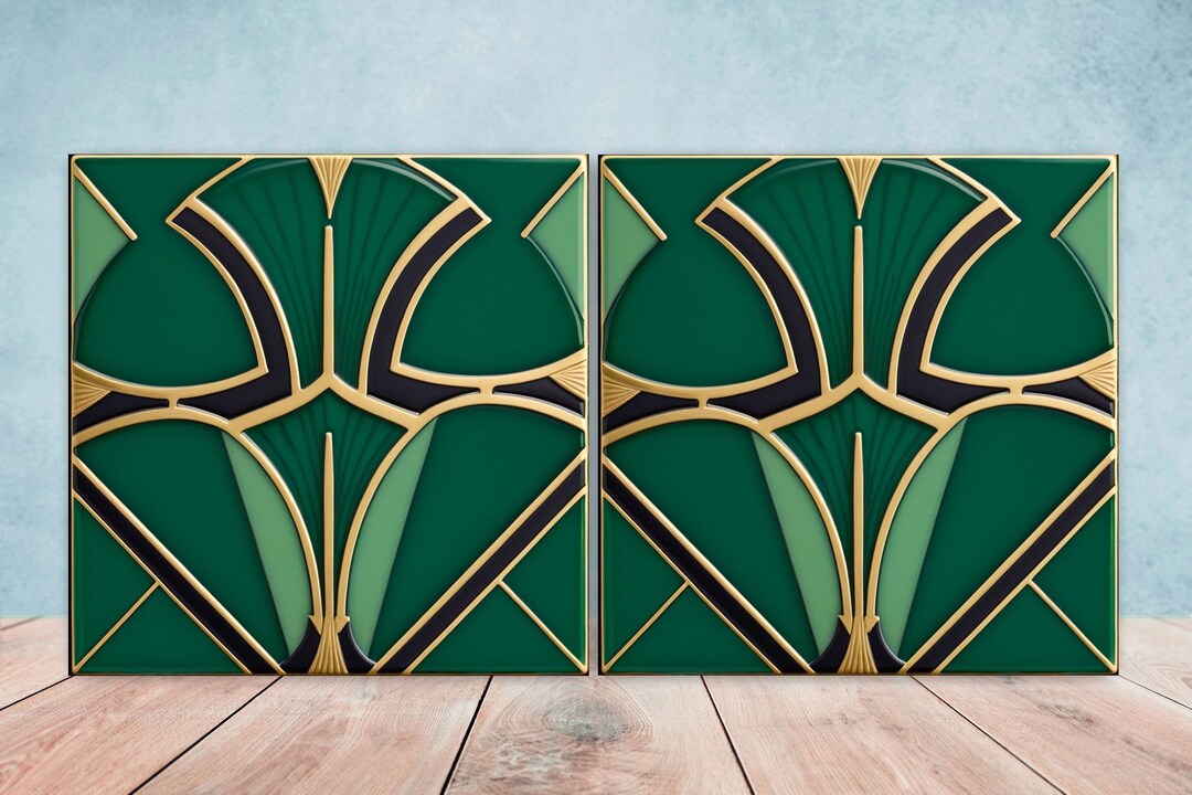 Art Deco Ceramic Tiles - Set of 2 Art Deco Wall Decor Geometric Tiles ...