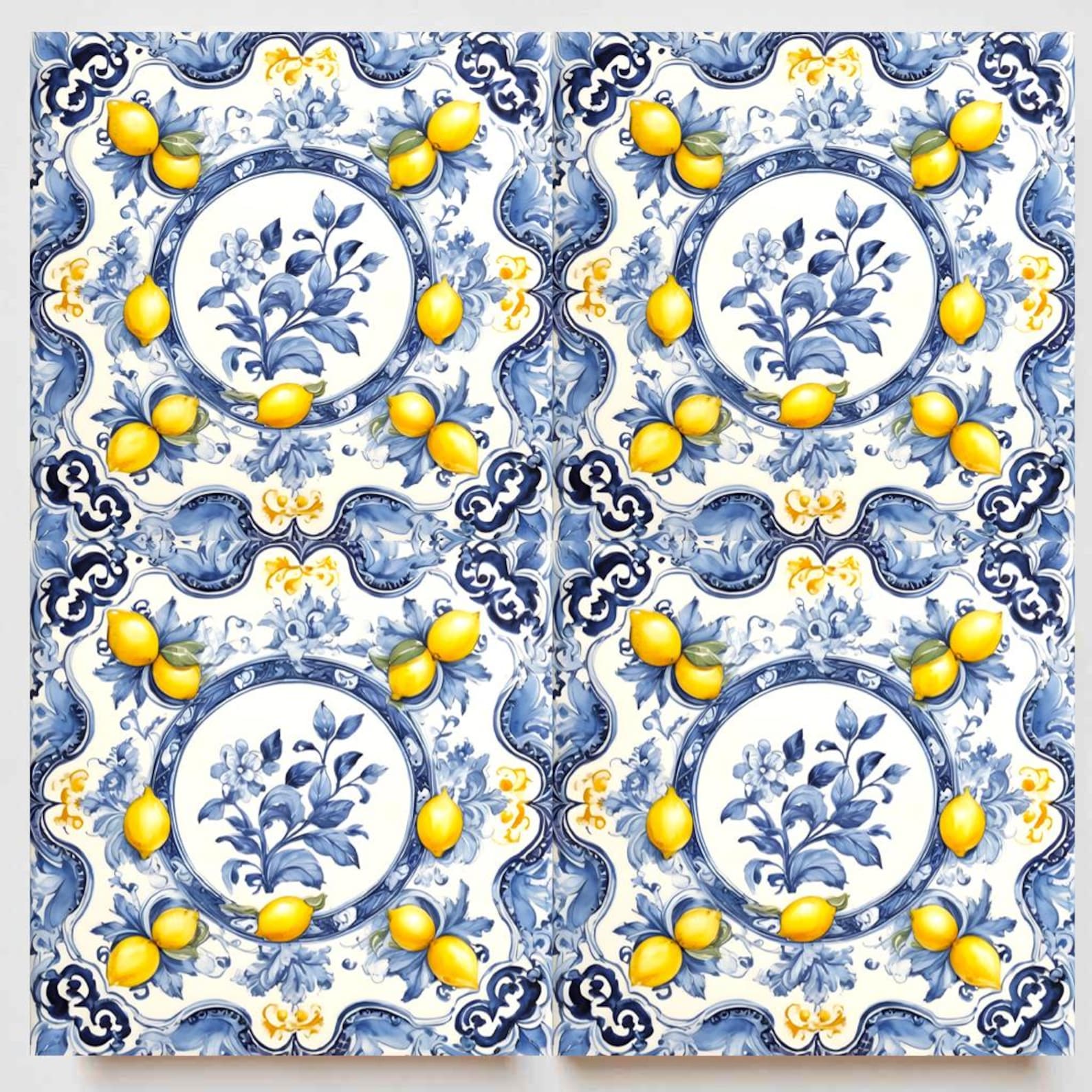 Italian Majolica Lemon Ceramic Tiles: Mediterranean Kitchen Decor, Set ...