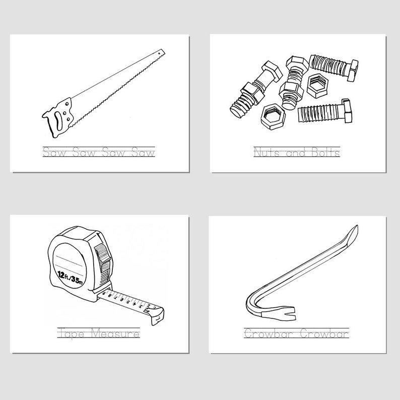 Tools Coloring Book 12 Pages - Etsy