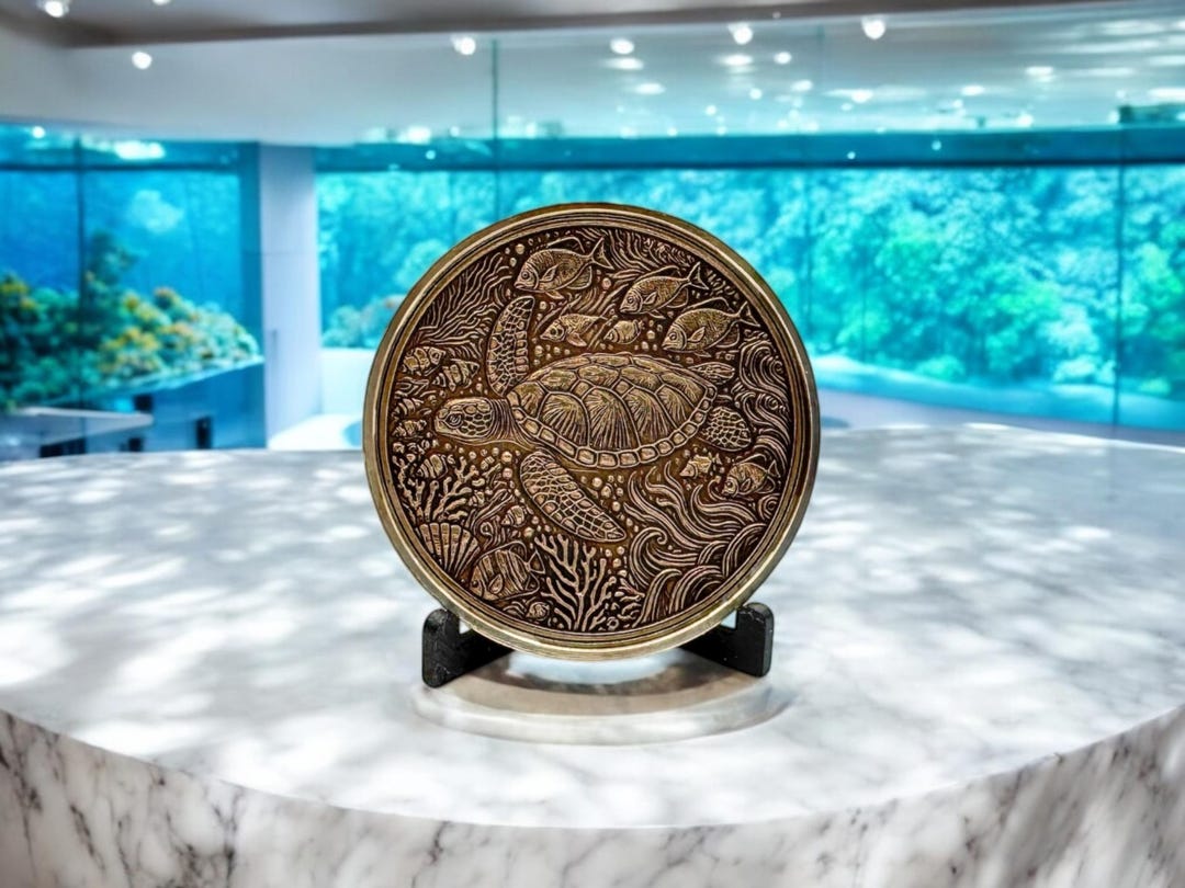 Embossed (deep Laser Engraved) Brass Coin - Green Sea Turtle - Etsy