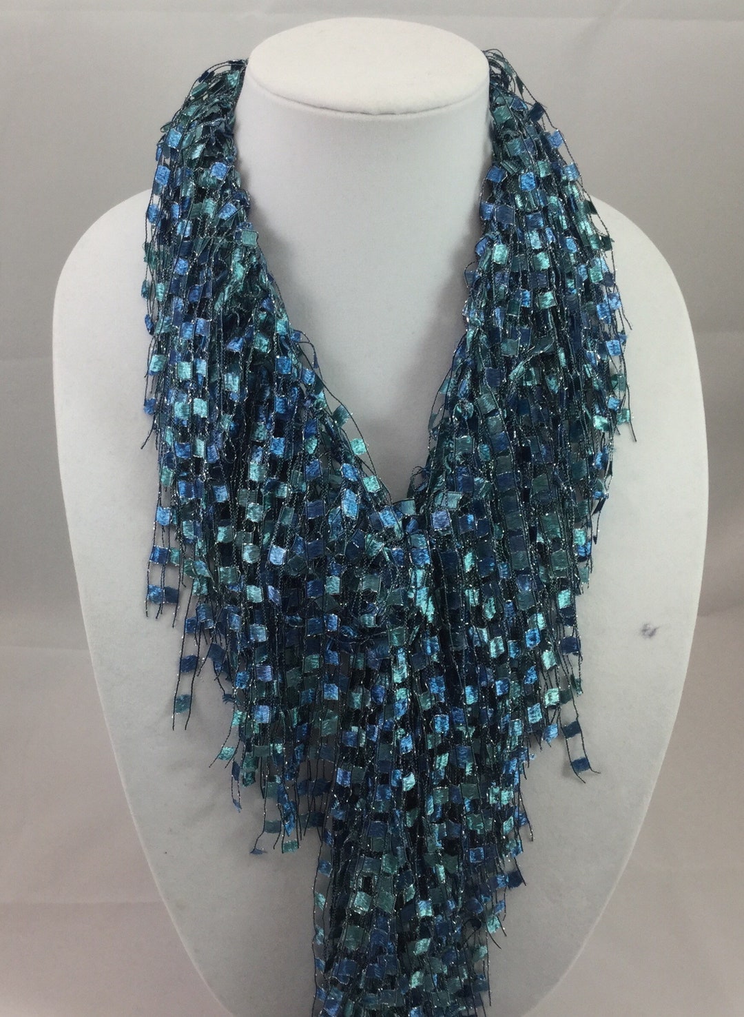 Infinity Turquoise Fringe Scarf Necklace, Statement Necklace - Etsy