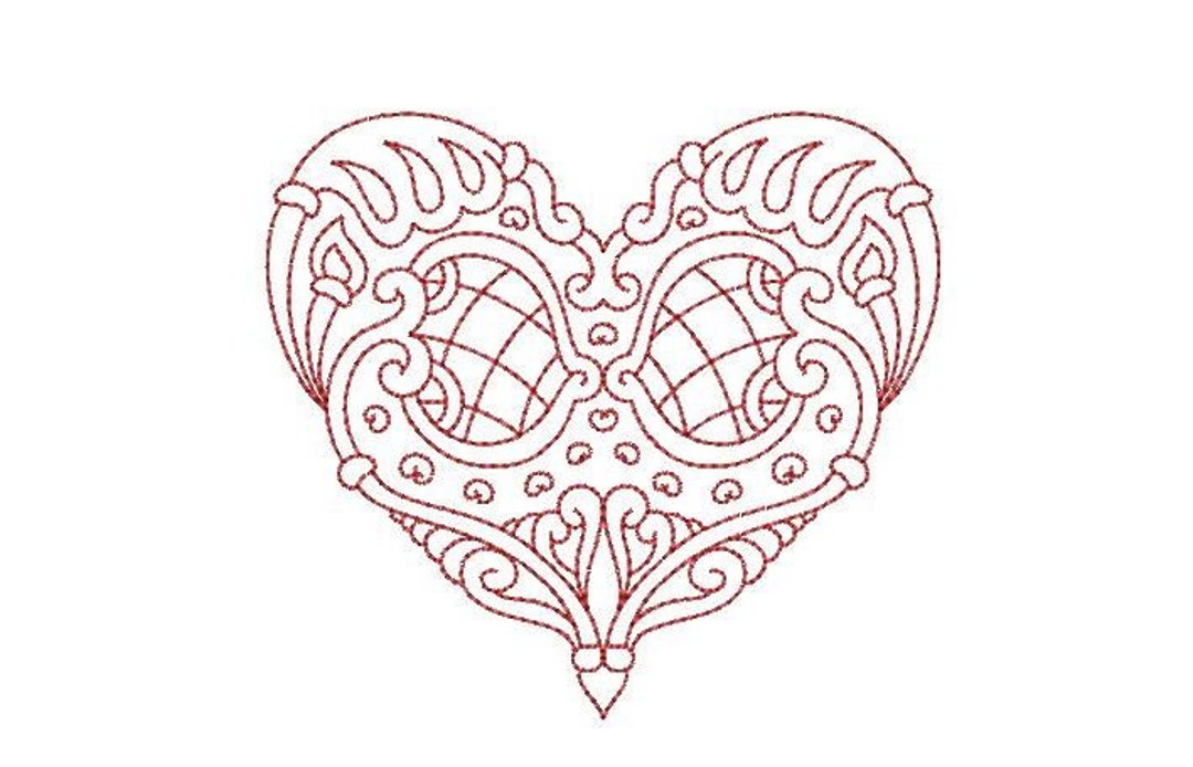 Belles Hearts Redwork, Heart 06,redwork - Etsy